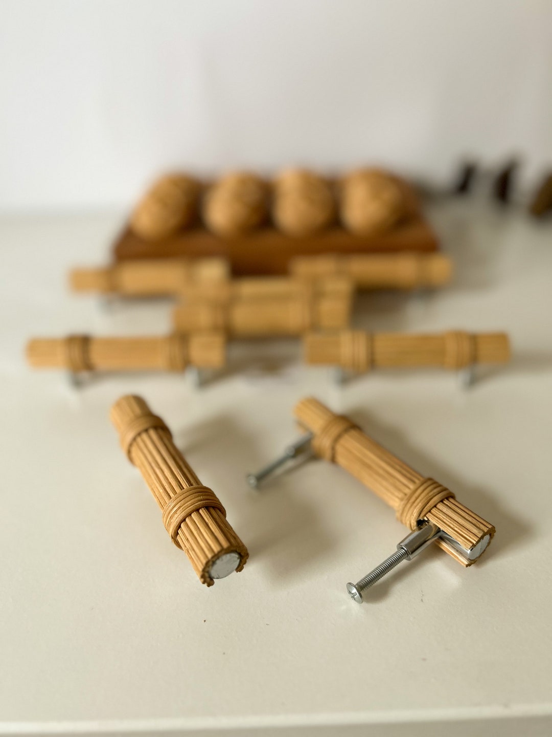 Beige Cabinet Pull Rattan Handles, Wicker Natural Rattan Rope Handle ...