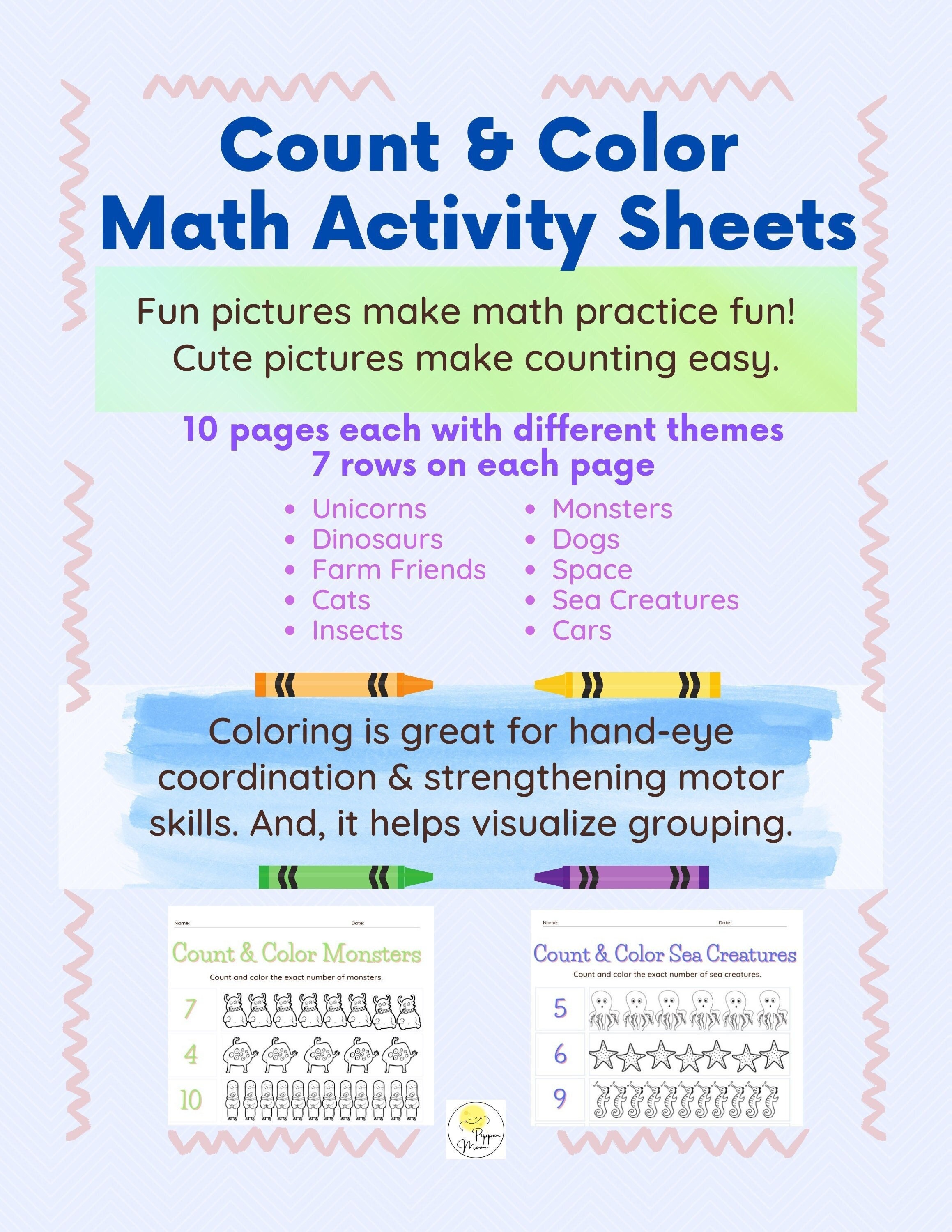 Count & Color Math Activity Sheets for Prek Kindergarten Elementary ...