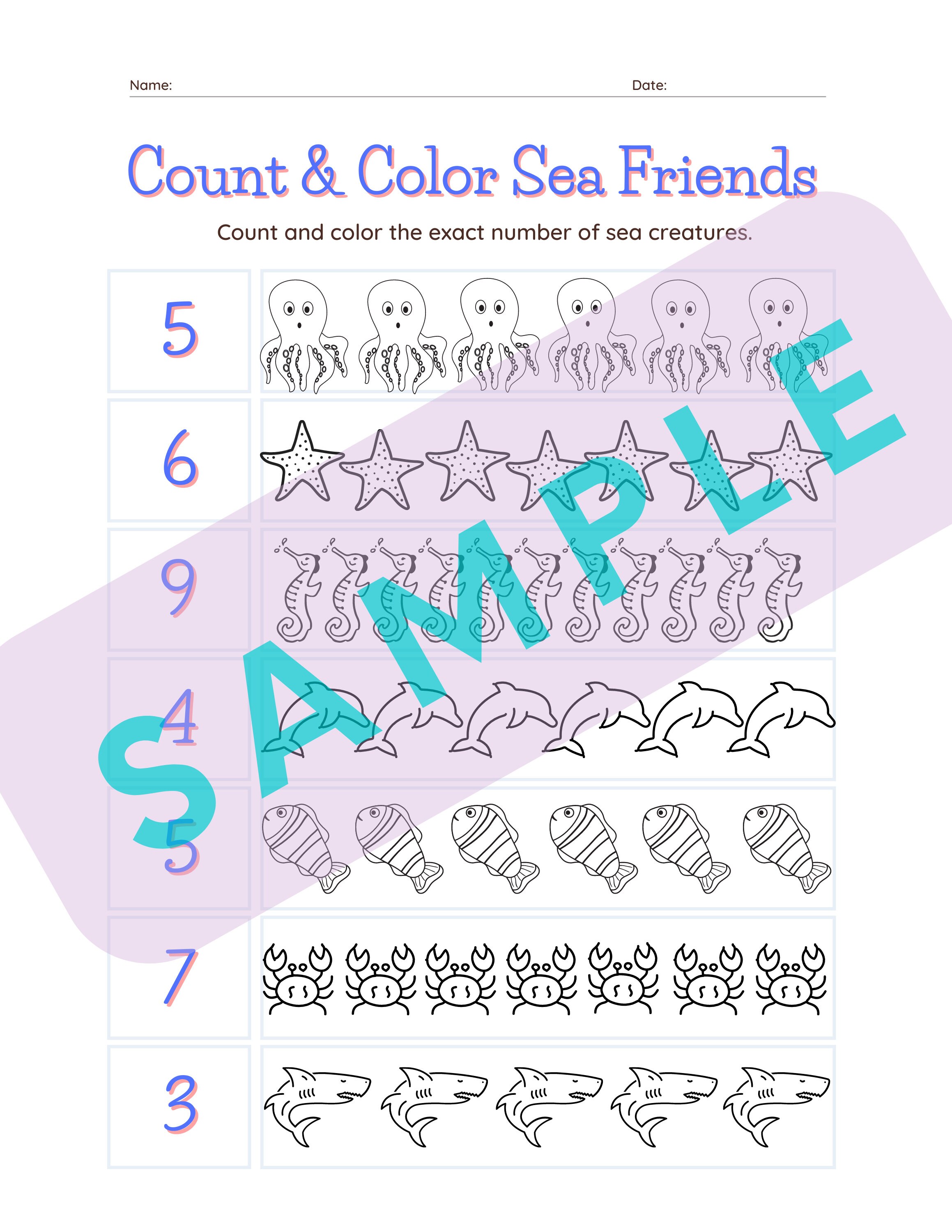 Count & Color Math Activity Sheets for Prek Kindergarten Elementary ...