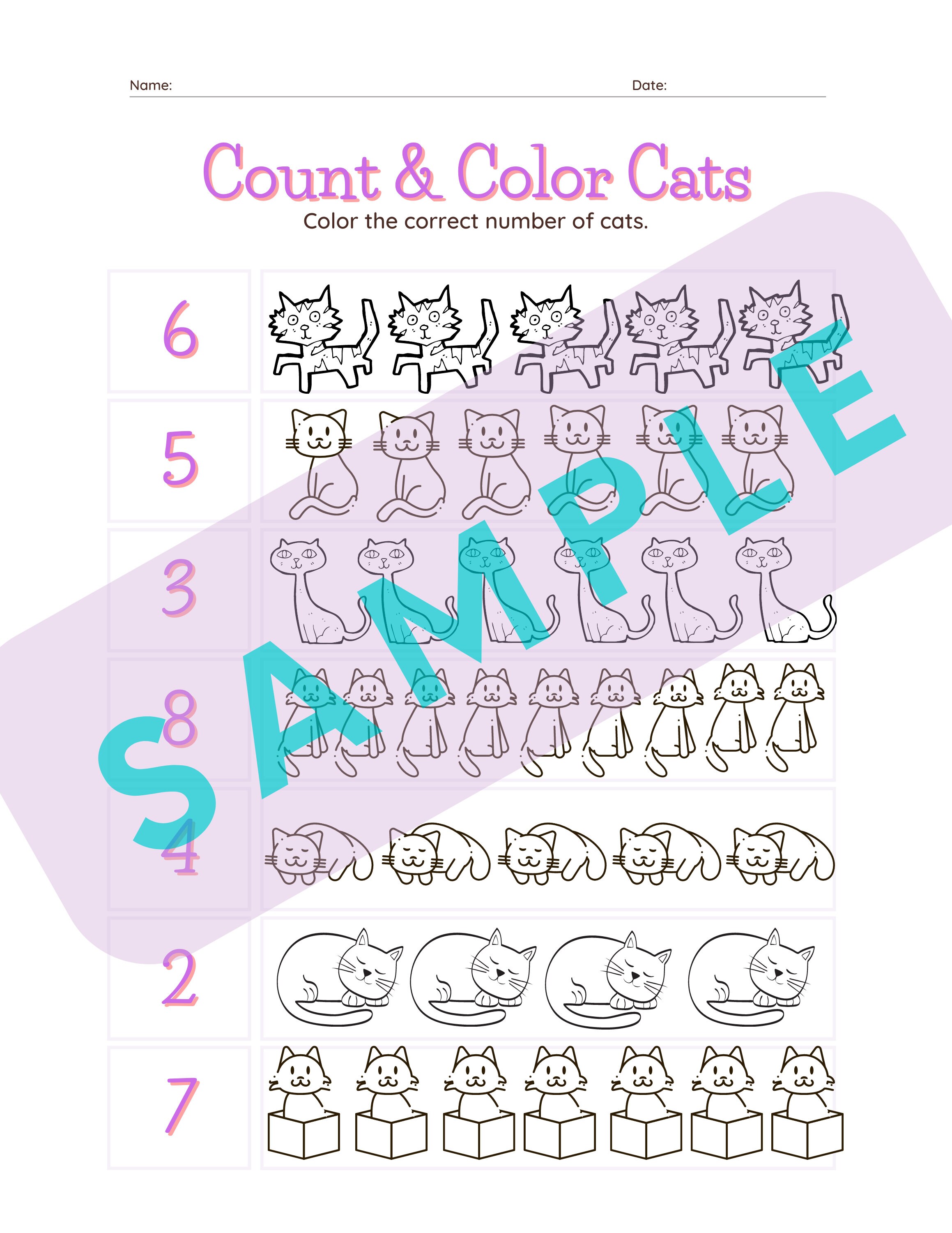 Count & Color Math Activity Sheets for Prek Kindergarten Elementary ...