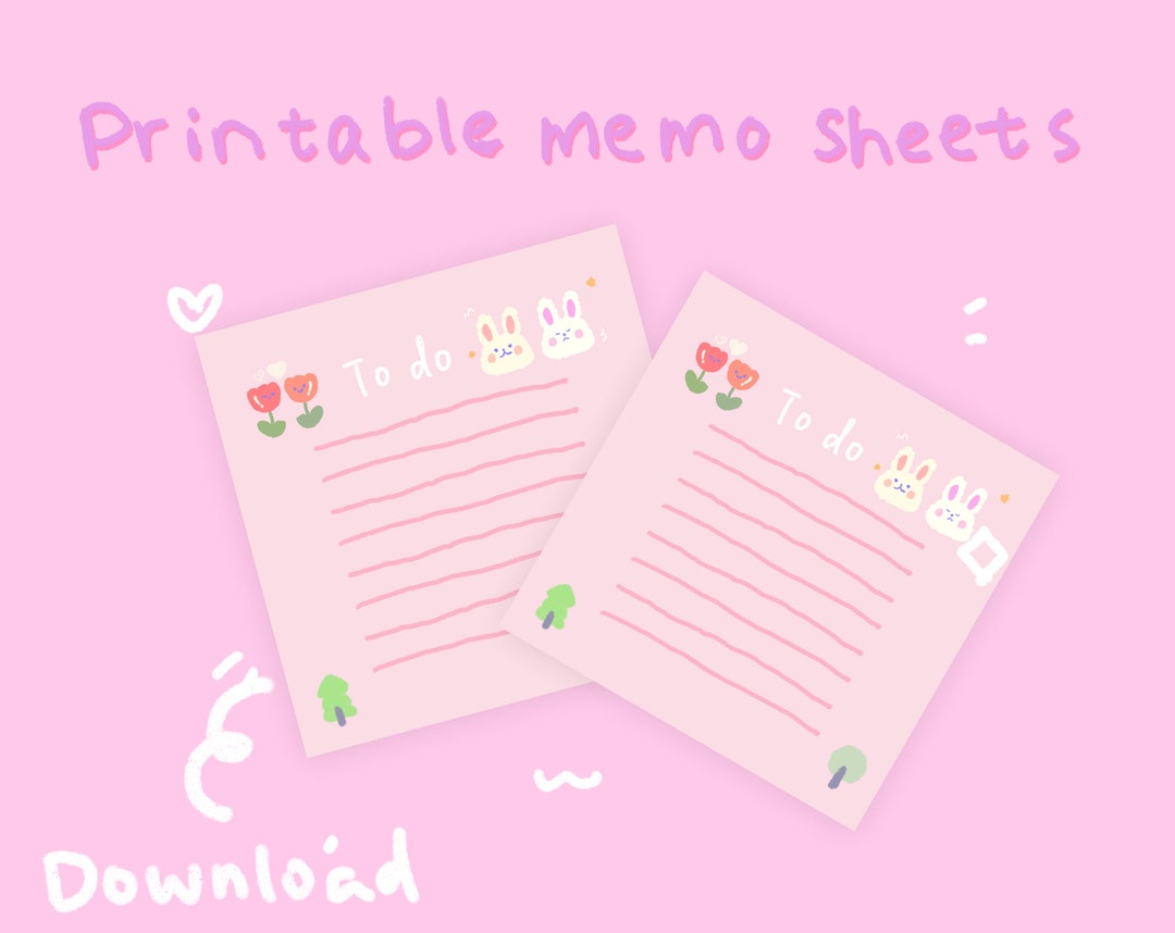 Memo Sheets | Printable DIGITAL Files | Cute Note Set | Kawaii Note Pad ...