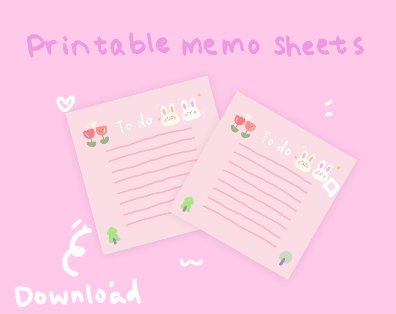 Memo Sheets | Printable DIGITAL Files | Cute Note Set | Kawaii Note Pad ...