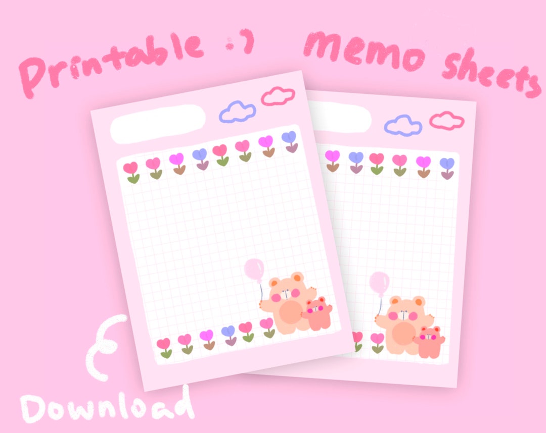 Memo Sheets | Printable DIGITAL Files | Cute Note Set | Kawaii Note Pad ...