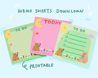 Memo Sheets Printable DIGITAL Files Cute Note Set Kawaii | Etsy