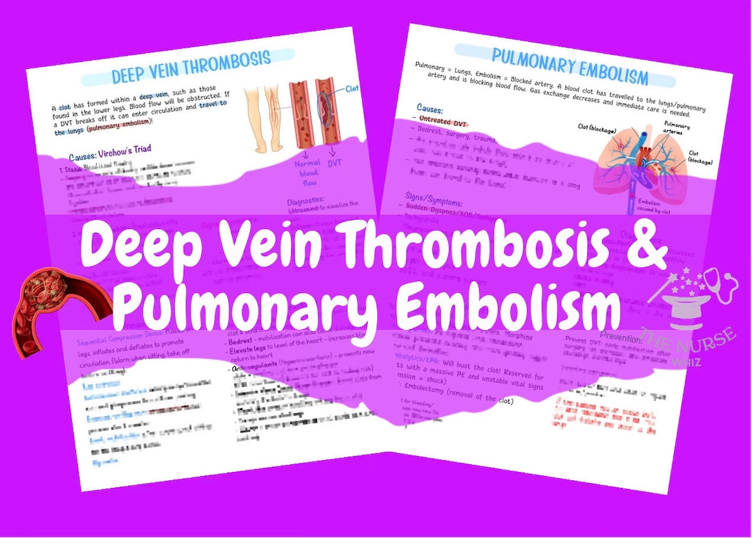 Deep Vein Thrombosis & Pulmonary Embolism 2 Pages Nursing Notes Digital ...