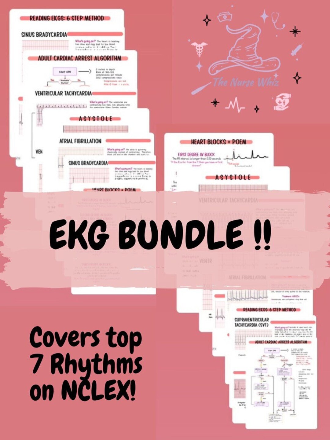 EKG Bundle | Includes Heart Blocks & Adult Cardiac Arrest Algorithm ...