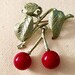 Large Dangling Cherry Brooch, Cherry Pin, Cherry and Leaf Jewelry ...