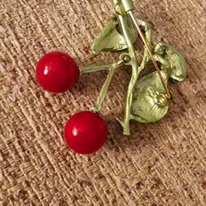 Large Dangling Cherry Brooch, Cherry Pin, Cherry and Leaf Jewelry ...