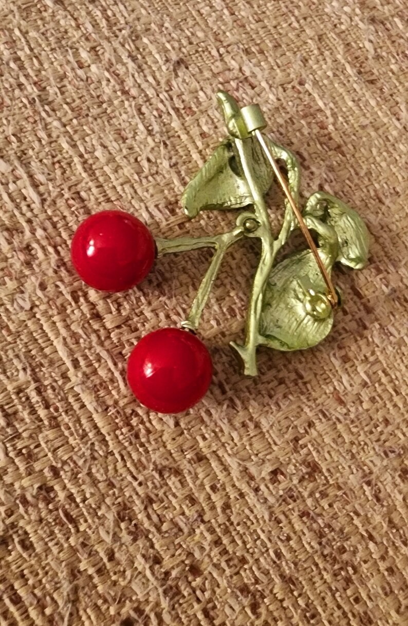 Large Dangling Cherry Brooch, Cherry Pin, Cherry and Leaf Jewelry ...