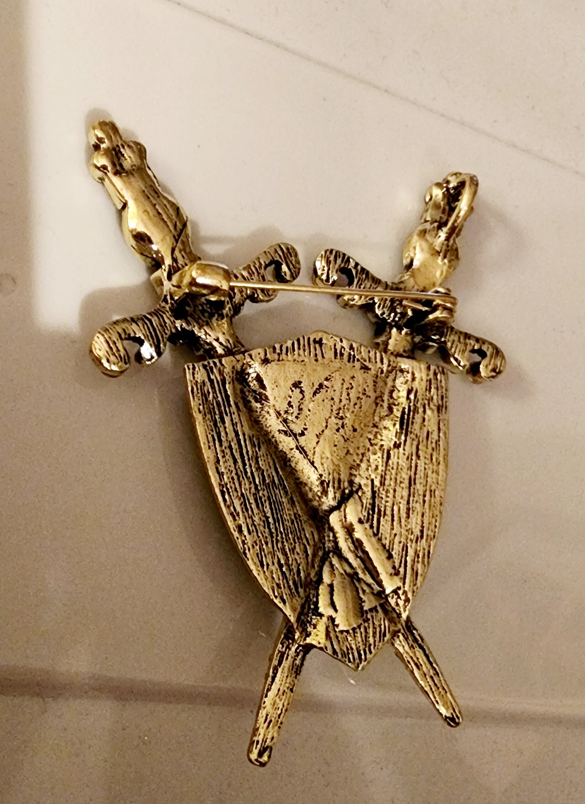 Vintage Style Shield and Sword Rhinestone Brooch, Shield Broach, Shield ...