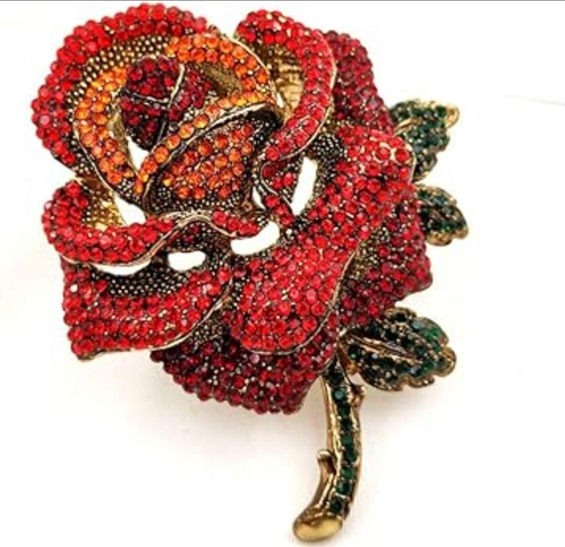 Large Red Rhinestone Rose Brooch, Rose Brooch, Red Rhinestone Rose Pin ...