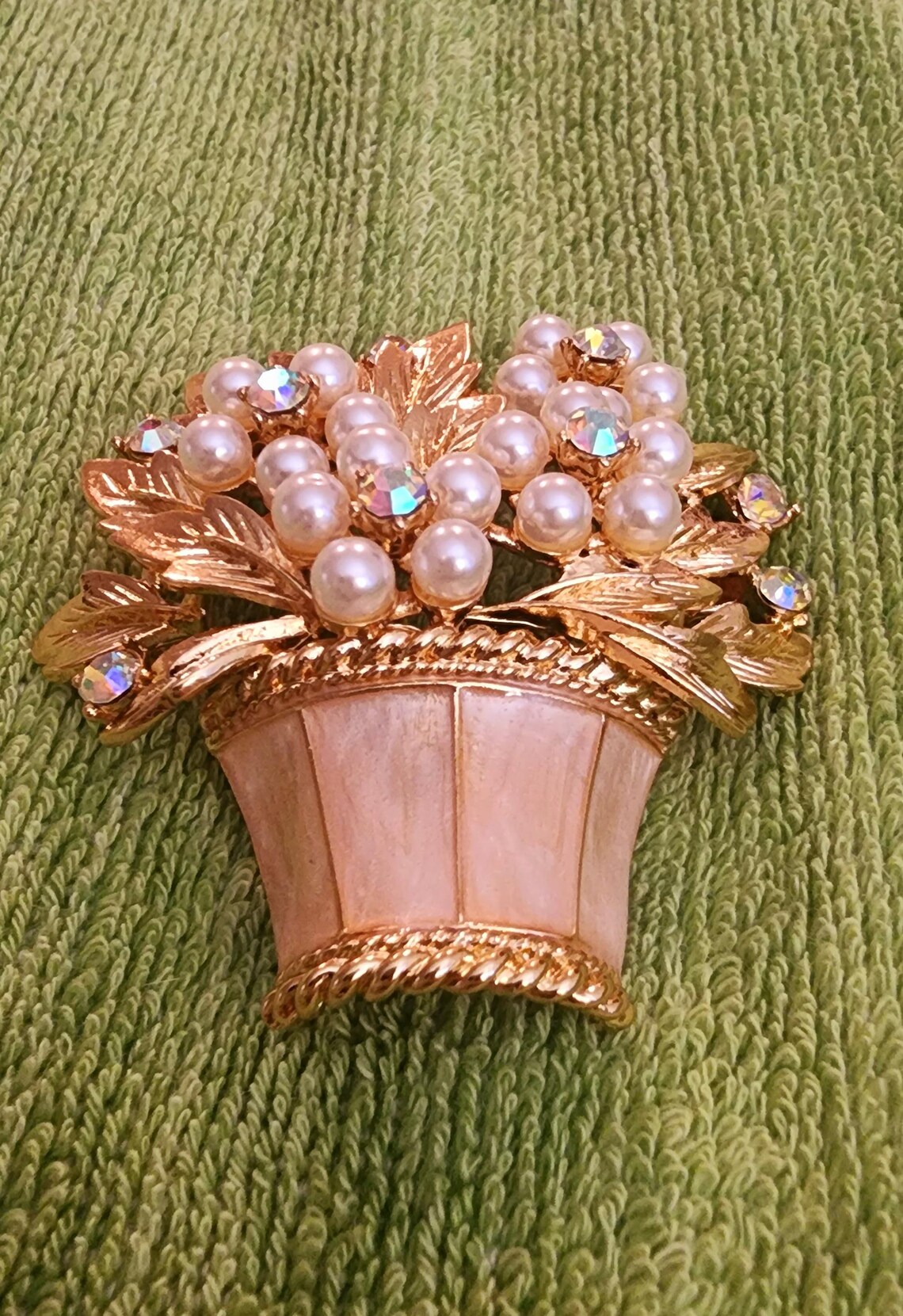 Large Vintage Trifari Enamel Pink Basket With Pearls Brooch, Pink Pearl ...