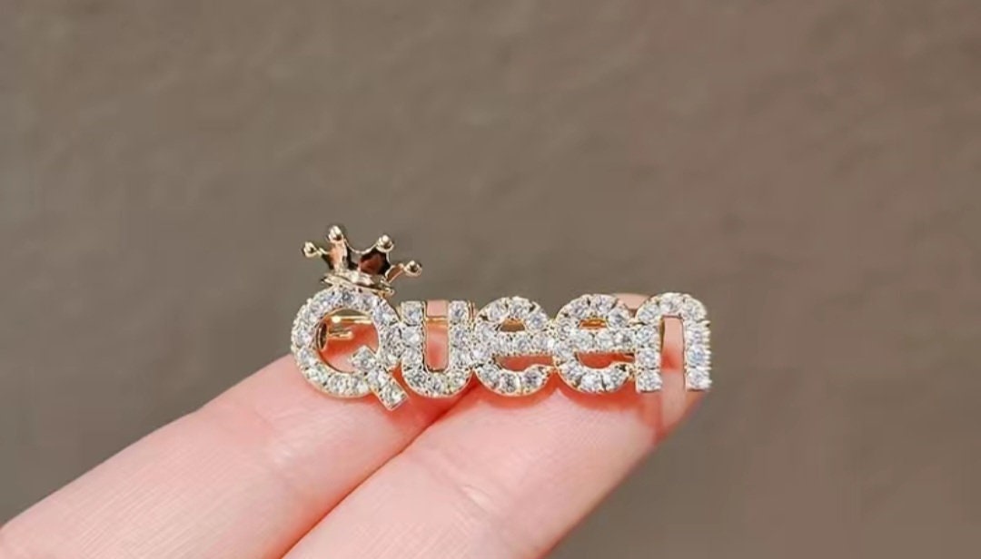 Queen Rhinestone Letter Pin With Crown Queen Rhinestone - Etsy