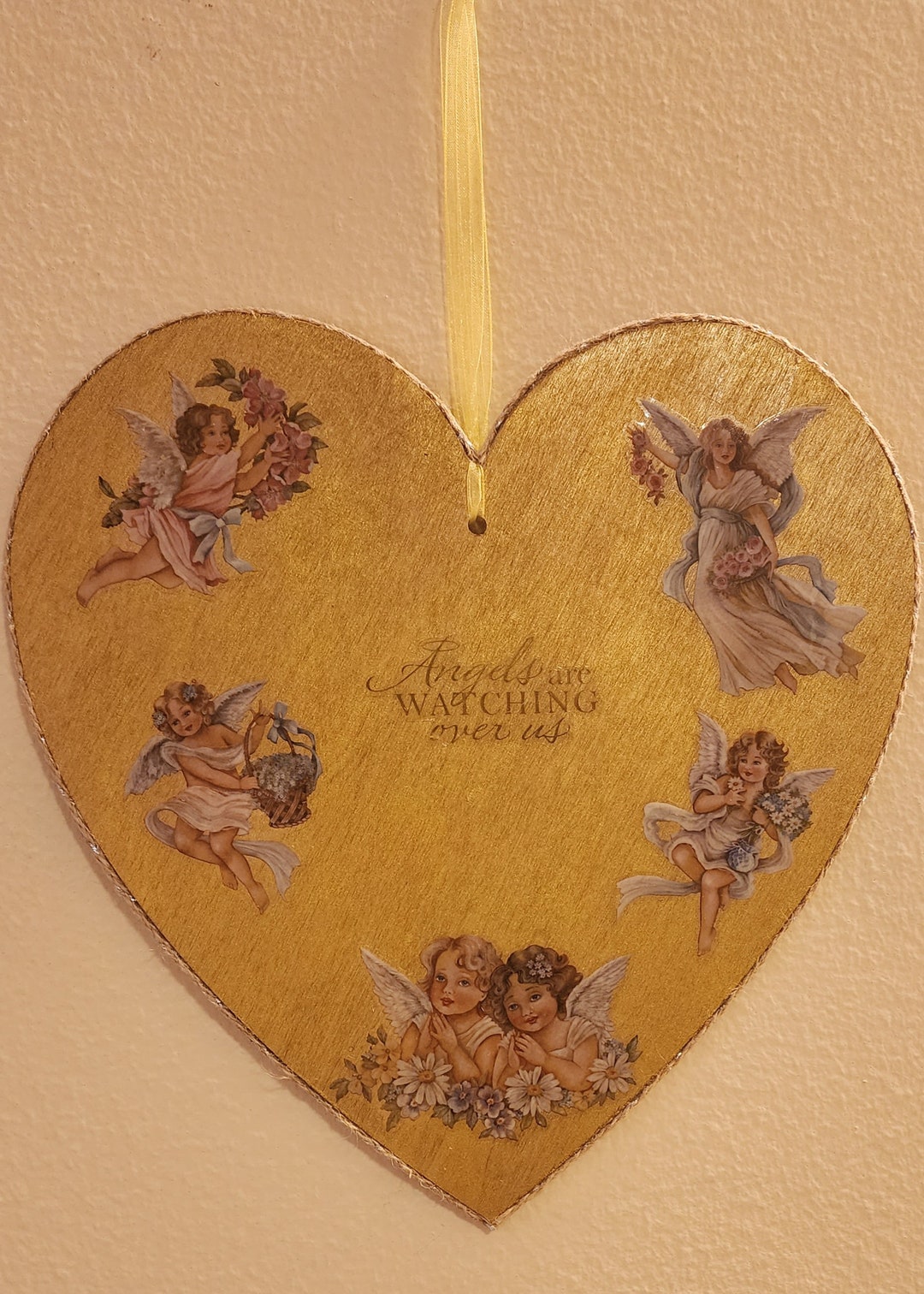 Angels Are Watching Over Us Wood Wall Heart, Wall Heart Angels, Angels ...