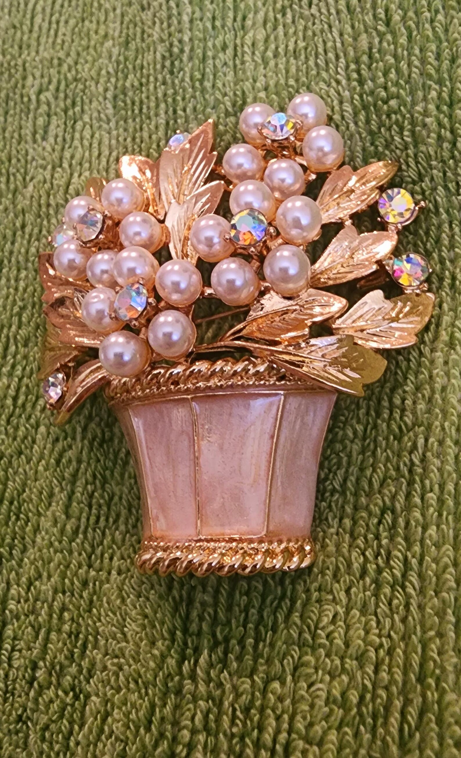 Large Vintage Trifari Enamel Pink Basket With Pearls Brooch, Pink Pearl ...