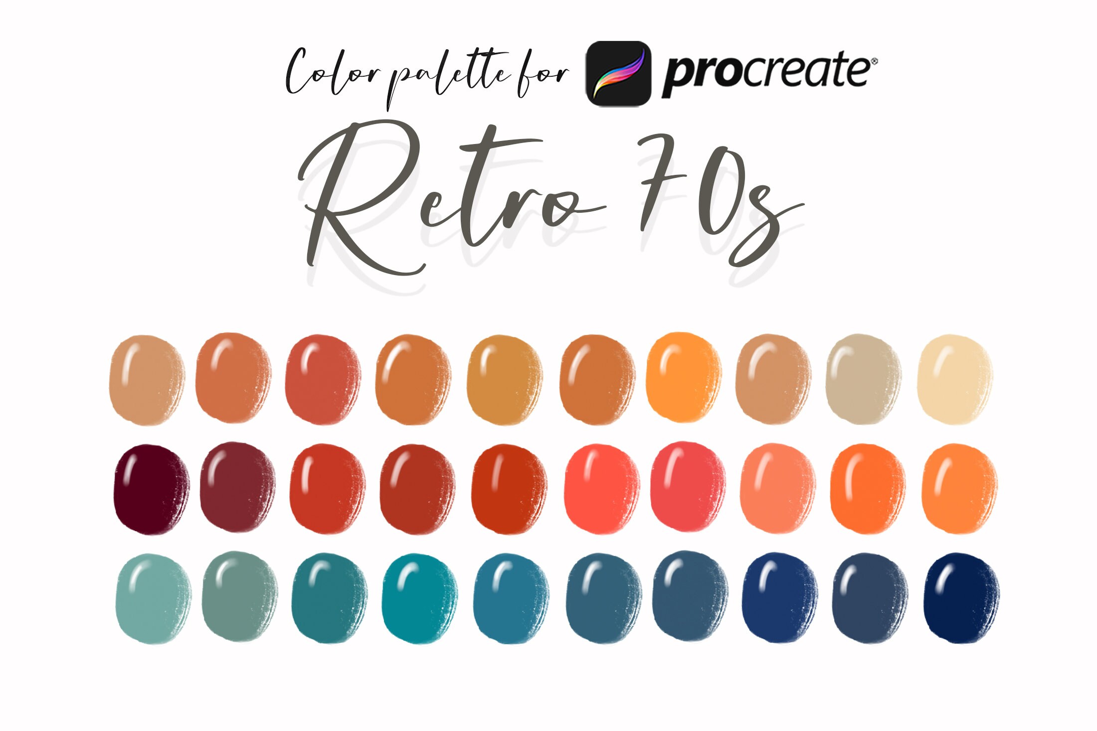 Retro 70s Color Procreate Palette, 30 Colors Swatches , Color Palette ...