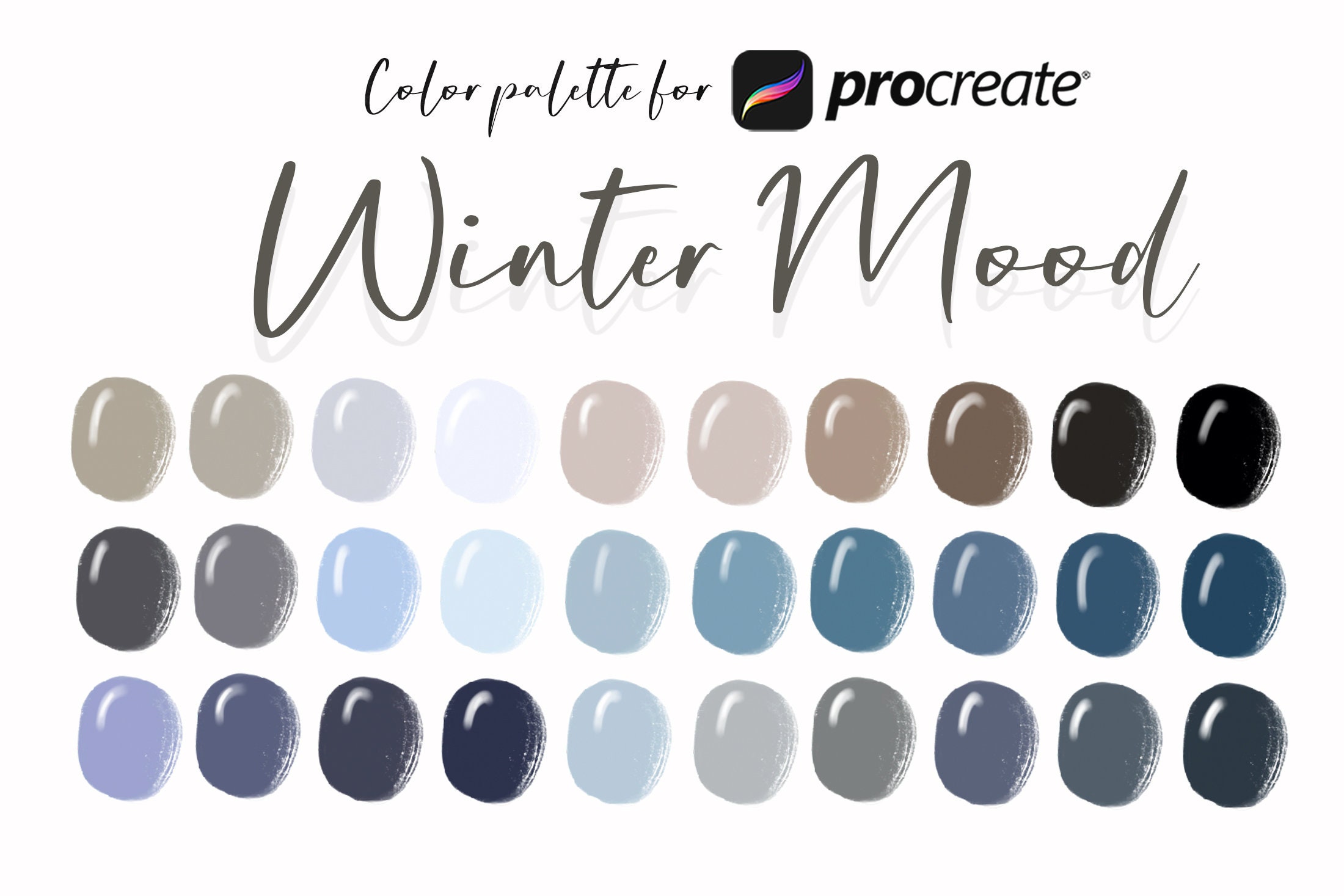 Winter Mood Color Procreate Palette, 30 Colors Swatches, Color Palette ...