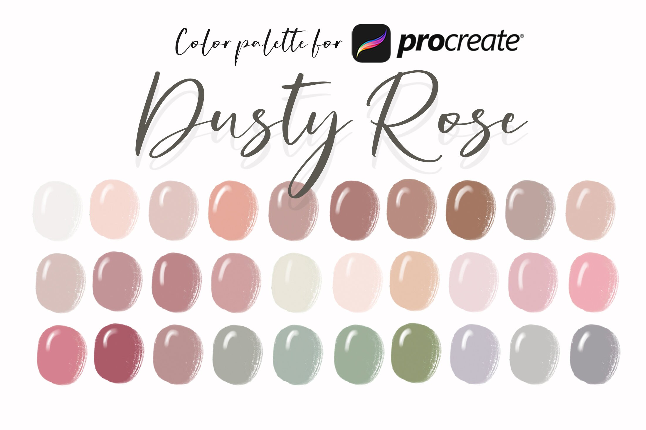 Dusty Rose Color Procreate Palette, 30 Colors Swatches, Color Palette ...