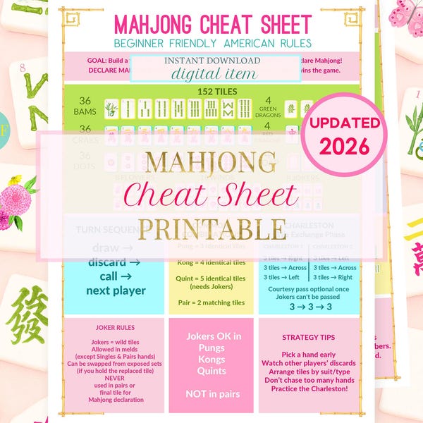Printable 2026 Mahjong Card Pdf - Etsy