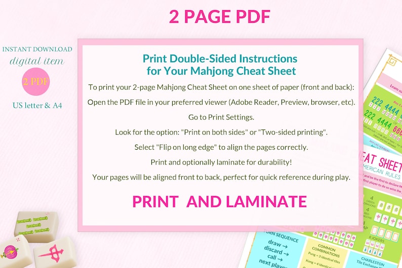 Mahjong Cheat Sheet Printable | American NMJL Style | Easy Hands ...