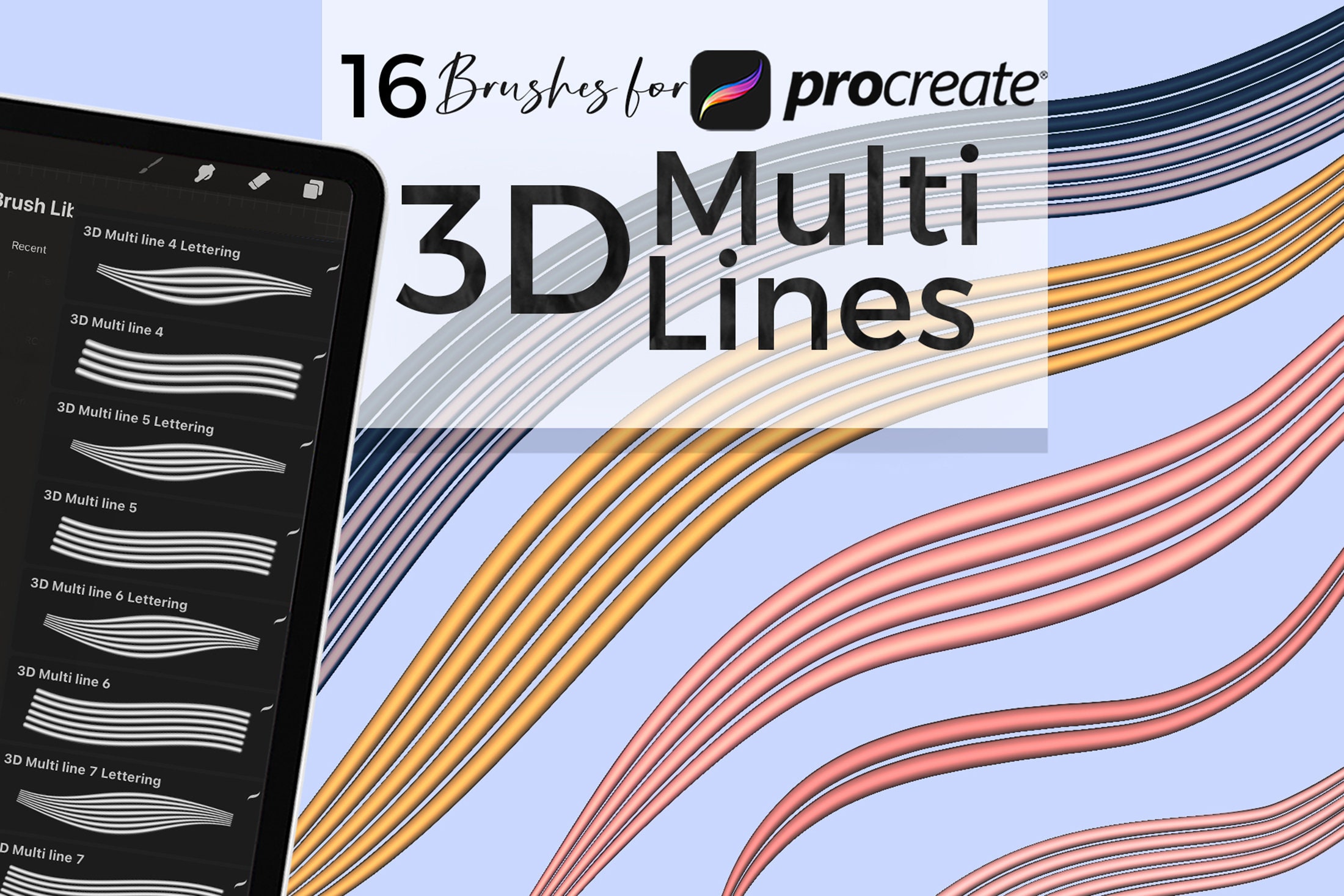 3D Multi Lines Brushes for Procreate. Digital Art. 3D Procreate Brushes ...