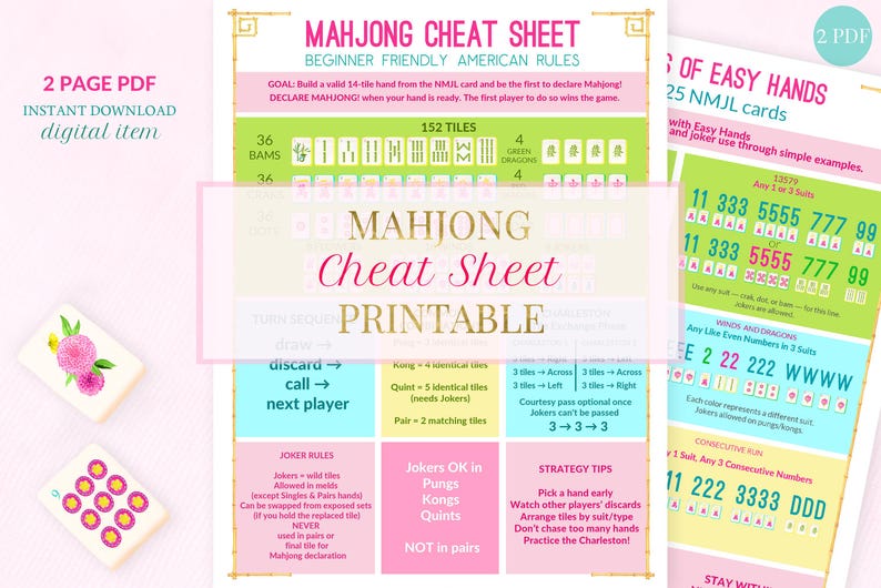 American Mahjong Cheat Sheet | Beginner NMJL Guide (PDF) - Etsy