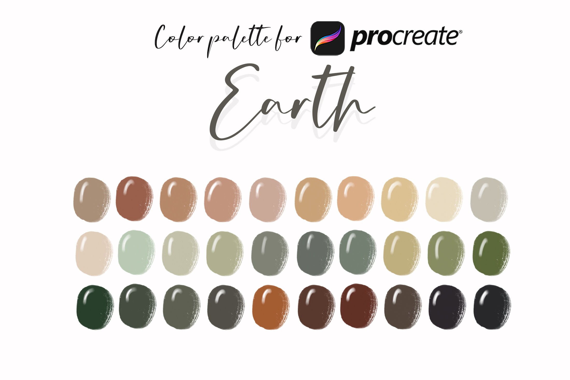 Earth Color Procreate Palette, 30 Colors Swatches , Color Palette ...