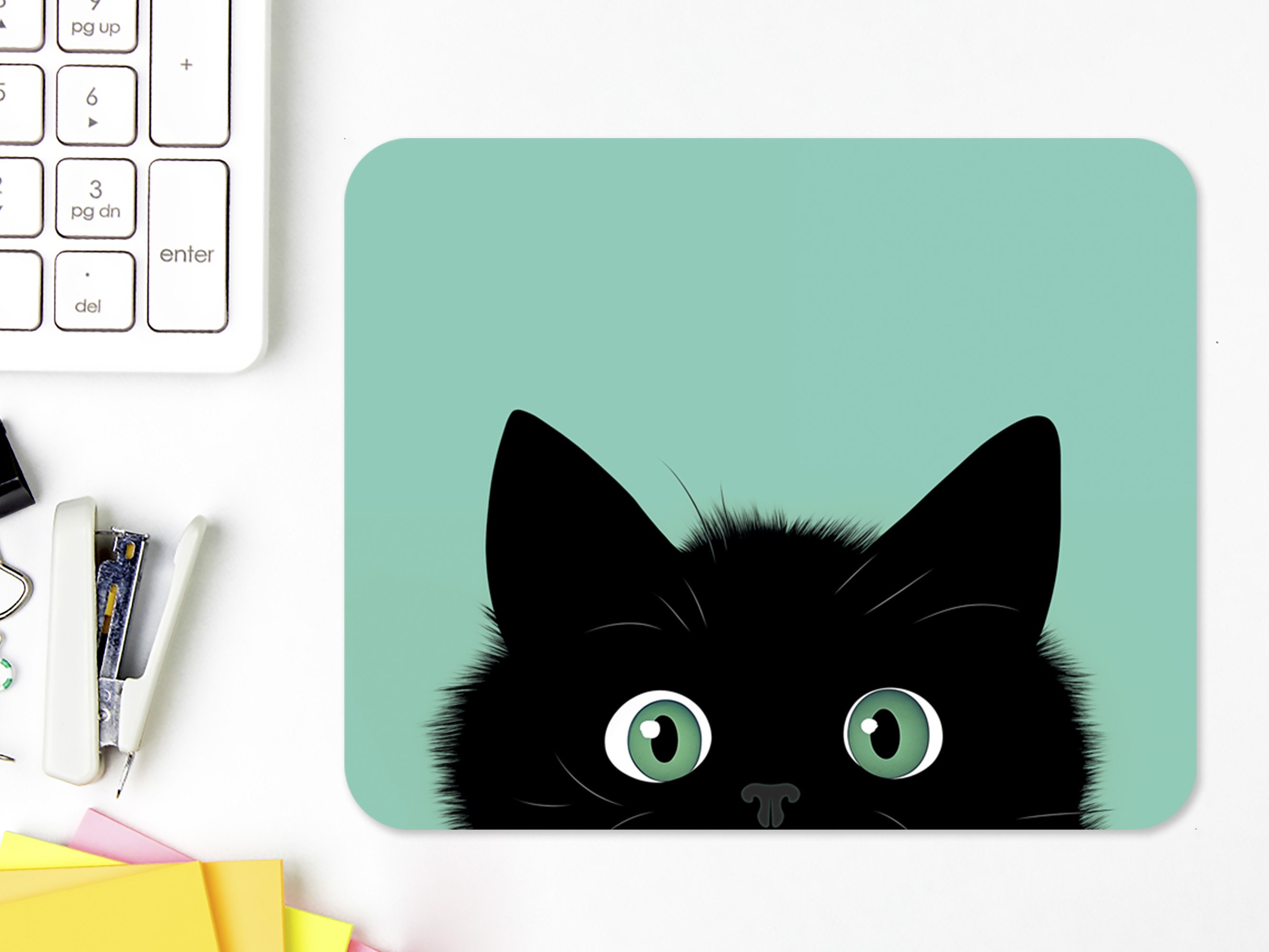 Cute Black Cat Mouse Pad, Polyester Fabric, Long-lasting Colors - Etsy