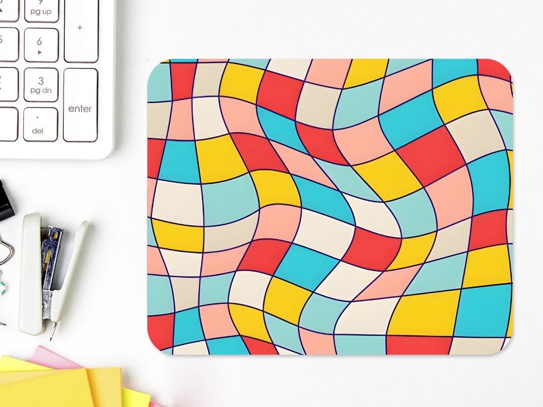 Retro Checkered Mouse Pad Cute Unique Abstract Wavy Geometric Mousepad ...