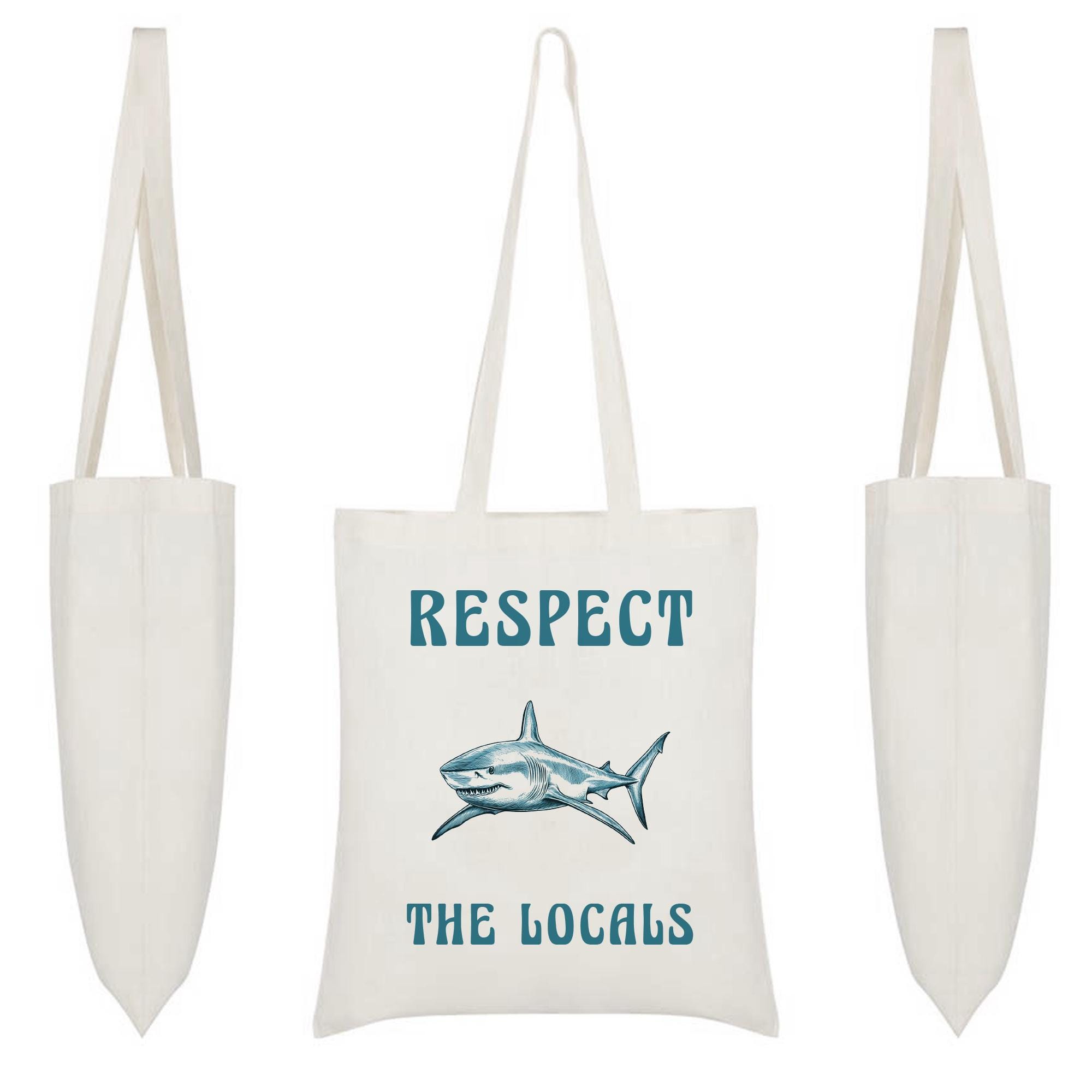 Shark Tote, Respect the Locals Shark, Shark Bag, Shark Tote Bag, Fish ...