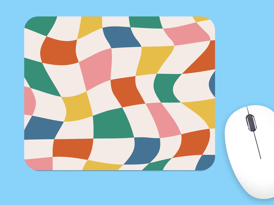Retro Wavy Checkered Mouse Pad, Cute Unique Abstract Wavy Geometric ...