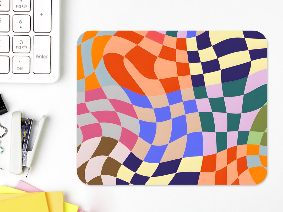 Retro Checkered Mouse Pad, Cute Unique Abstract Wavy Geometric Mousepad ...