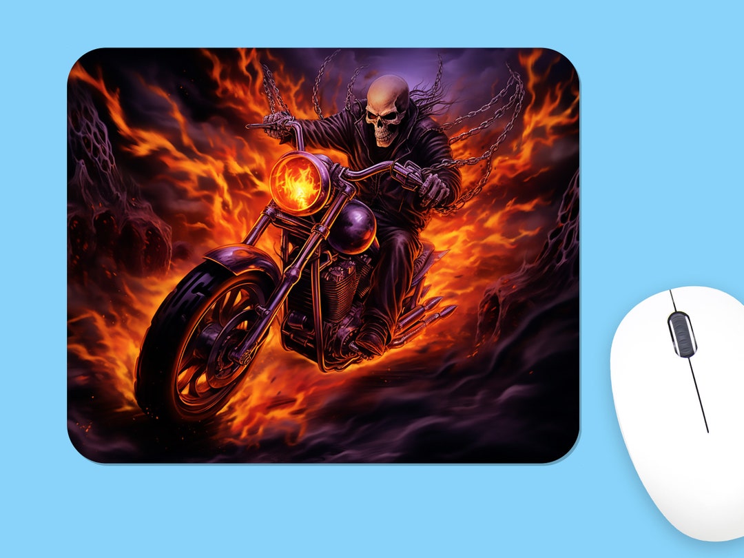 Skeleton Riding a Motorcycle MOUSE PAD Soft Polyester, Premium Printing ...