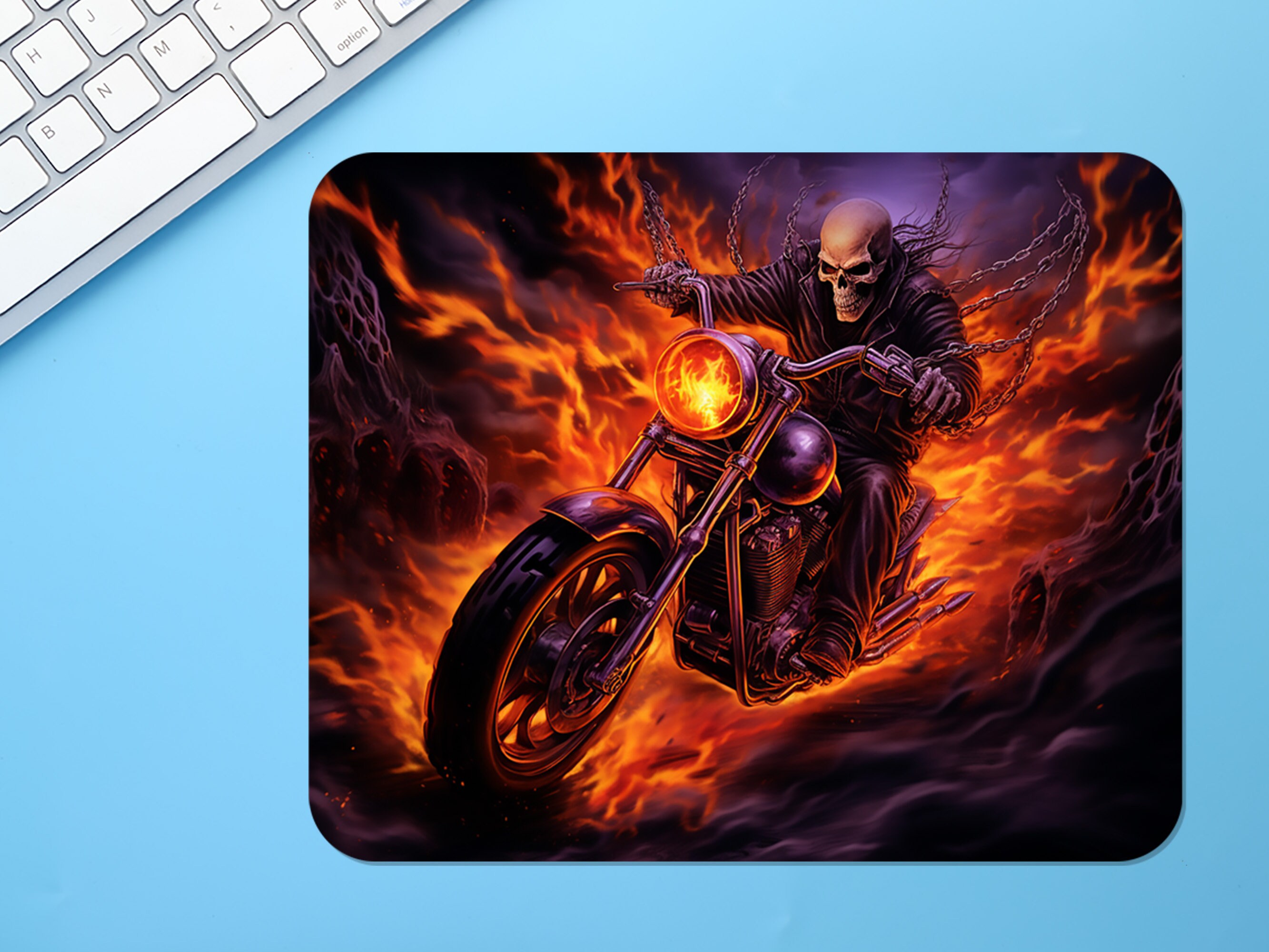 Skeleton Riding a Motorcycle MOUSE PAD Soft Polyester, Premium Printing ...