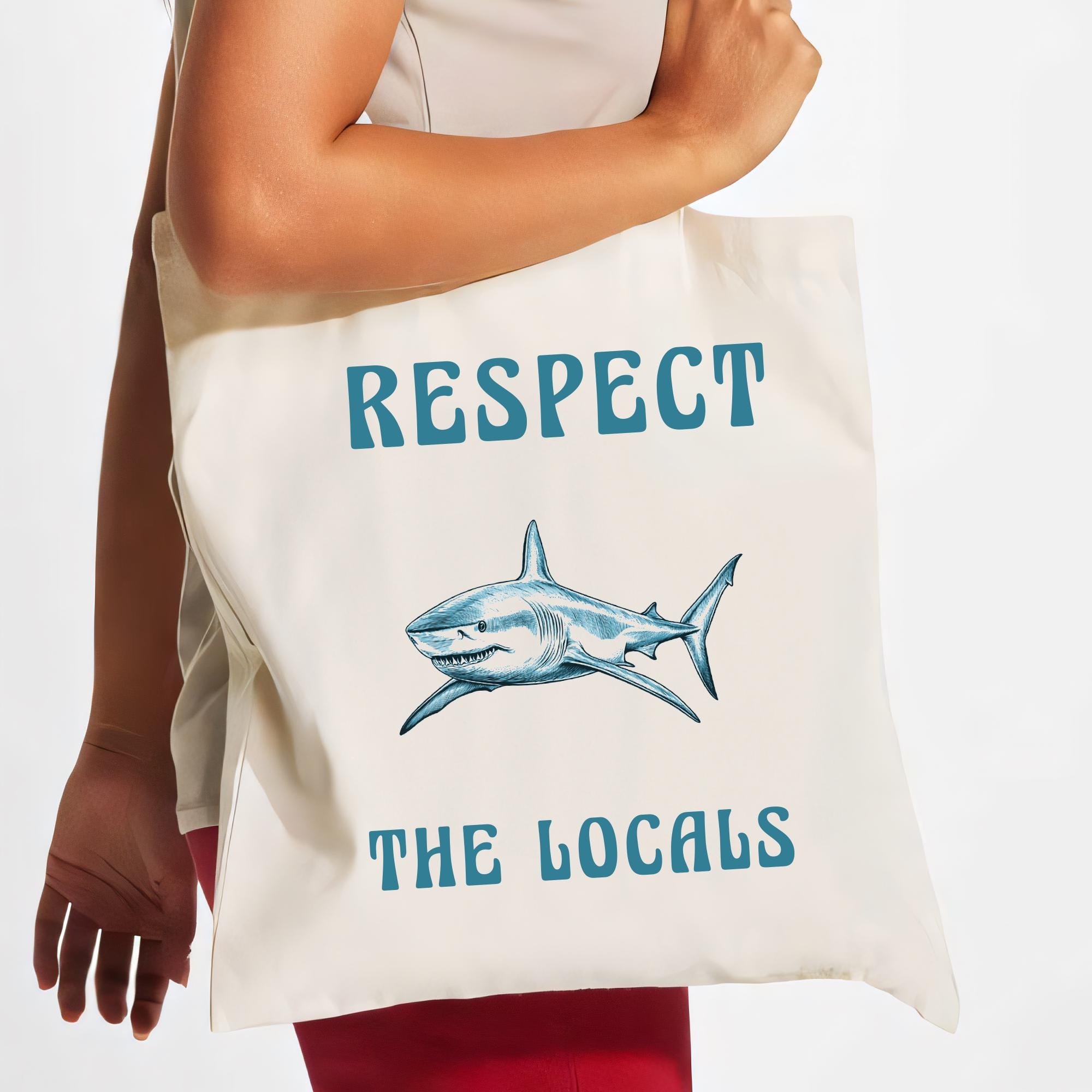 Shark Tote, Respect the Locals Shark, Shark Bag, Shark Tote Bag, Fish ...