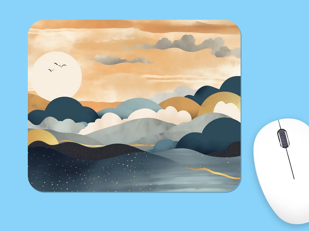 Beach Gold & Blue Clouds Polyester Mouse Pad, Premium Printing Mousepad ...