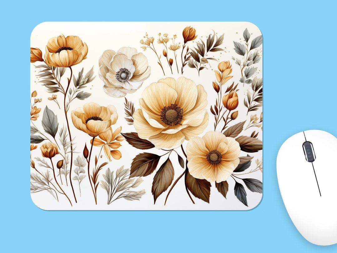 Cream Brown FLOWERS Clipart Polyester Mouse Pad, Premium Printing ...