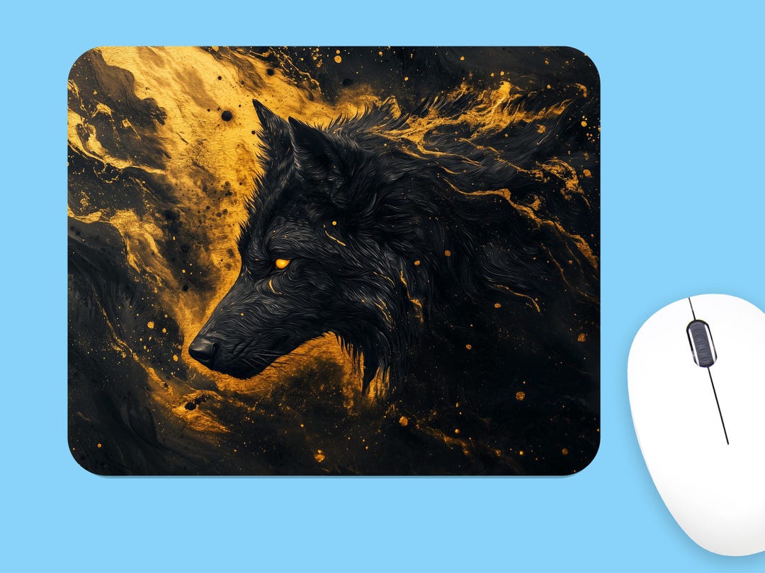 Black and Gold Wolf Mouse Pad, Print, Office Decor - Etsy