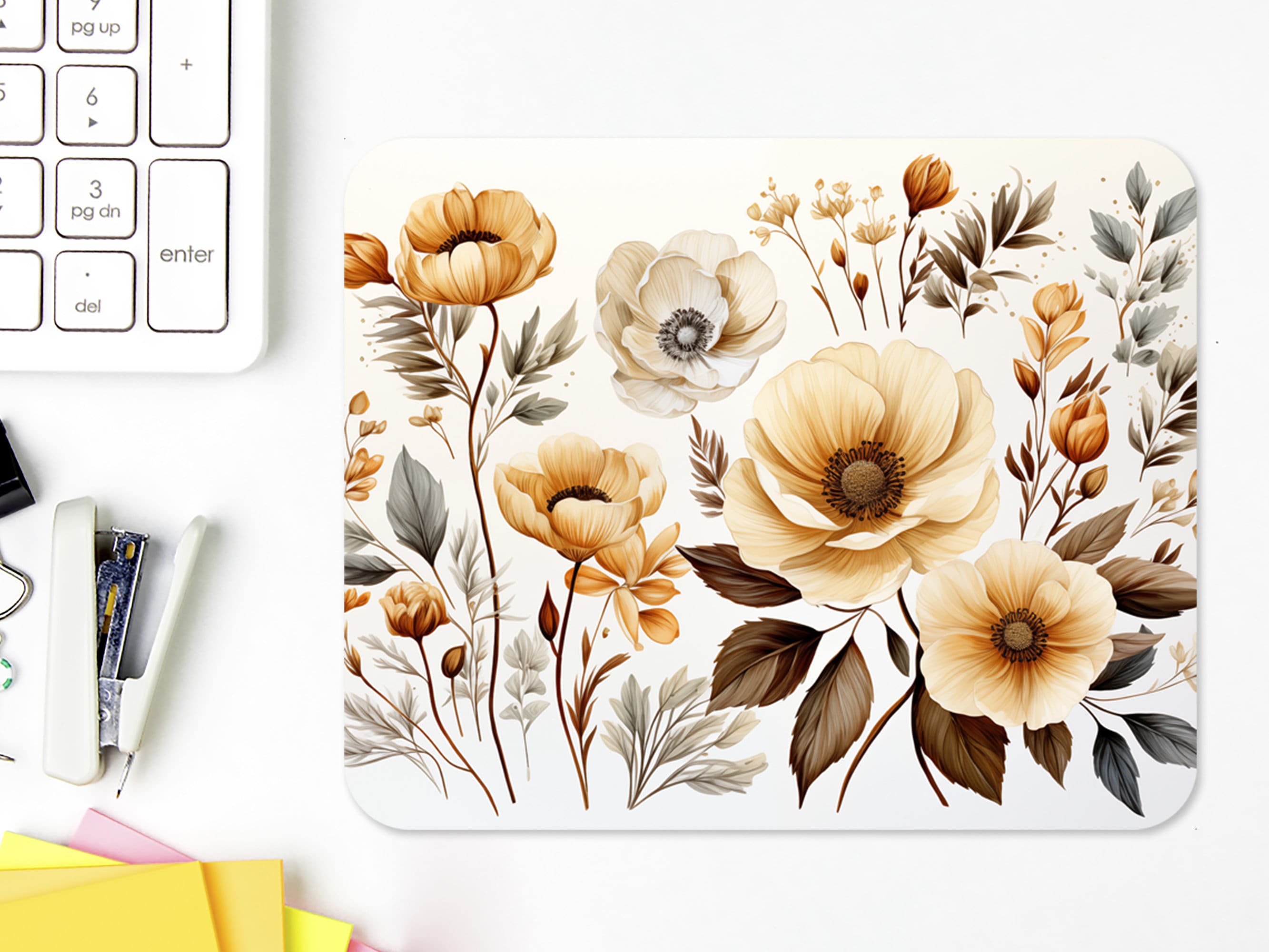 Cream Brown FLOWERS Clipart Polyester Mouse Pad, Premium Printing ...