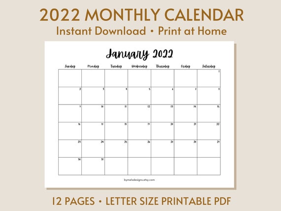 2022 Printable Calendar Minimalist Calendar Template 2022 | Etsy