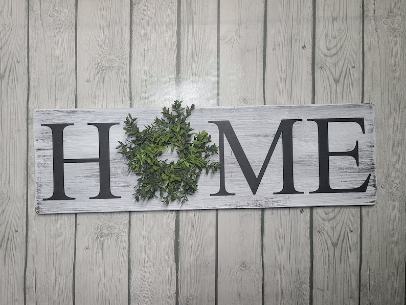 Modern Farmhouse Home Sign With Greenery | Greenery Decor | Wreath Sign ...