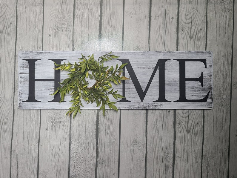 Modern Farmhouse Home Sign With Greenery | Greenery Decor | Wreath Sign ...