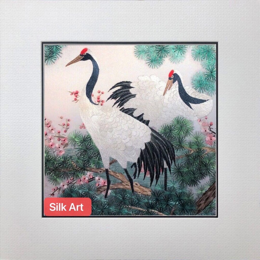King Silk Art Handmade Embroidery Wildlife Birds Ruby Cranes 31008 - Etsy