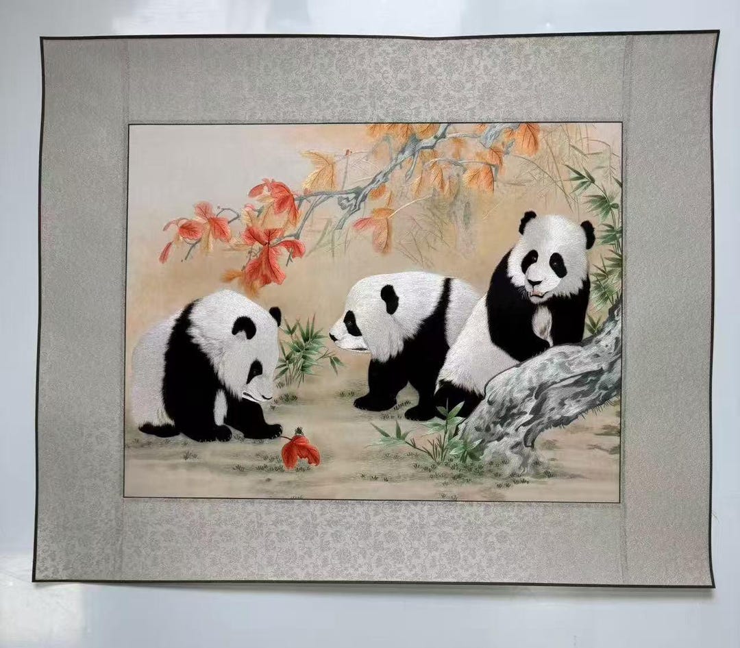 King Silk Art Handmade Embroidery Art Pandas MB74520 - Etsy