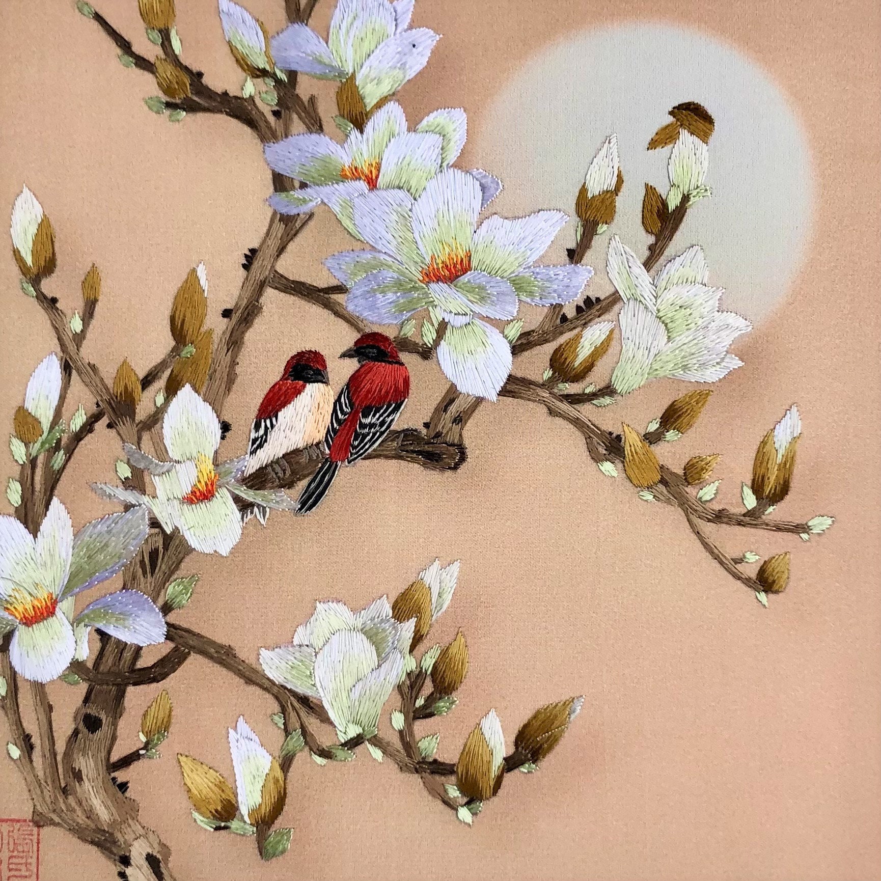 King Silk Art Handmade Embroidery Wildlife Birds Magnolia - Etsy