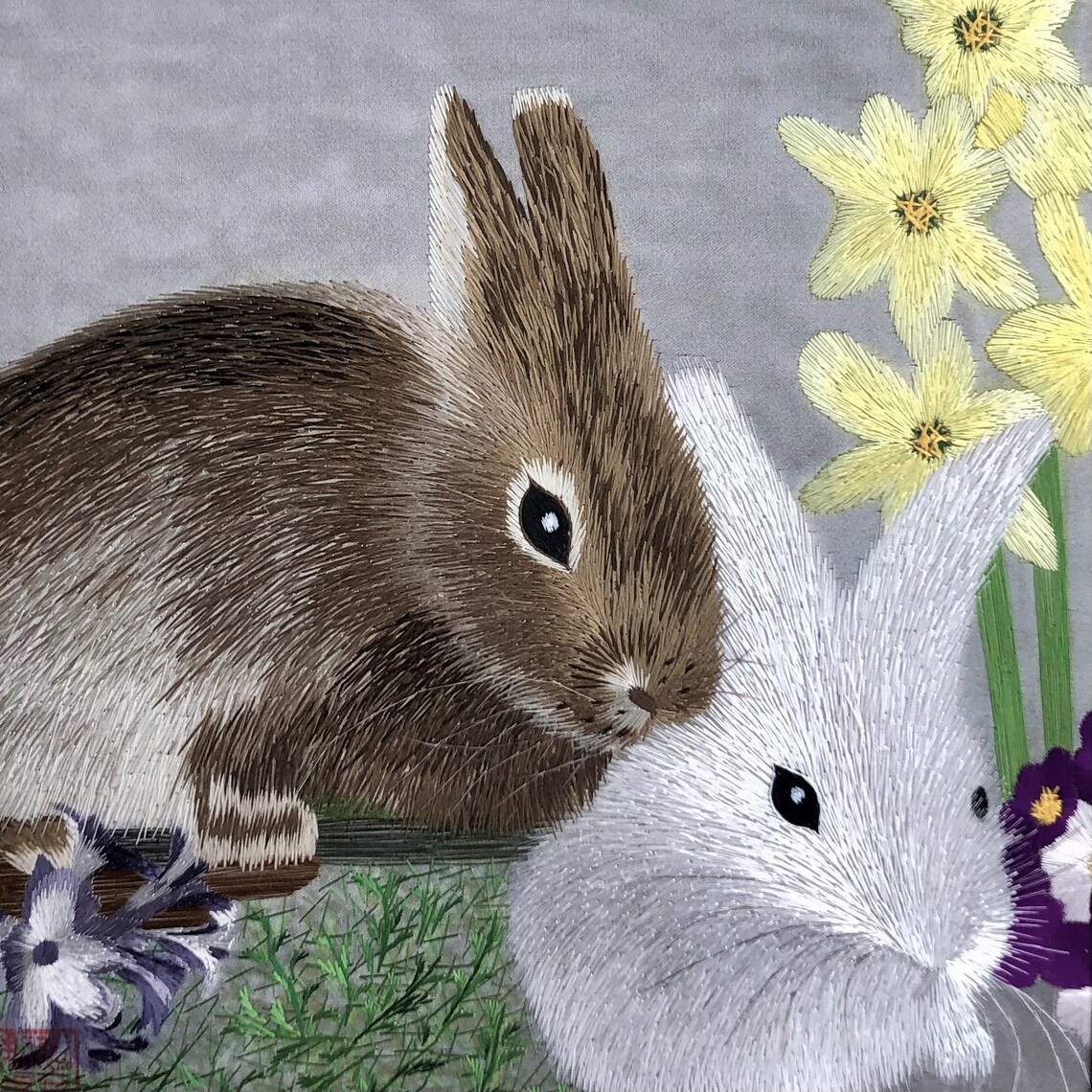 King Silk Art Handmade Embroidery Animals Rabbits 34076 - Etsy