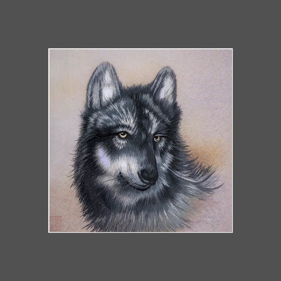 King Silk Art Handmade Embroidery Wildlife Animals Black Wolf - Etsy