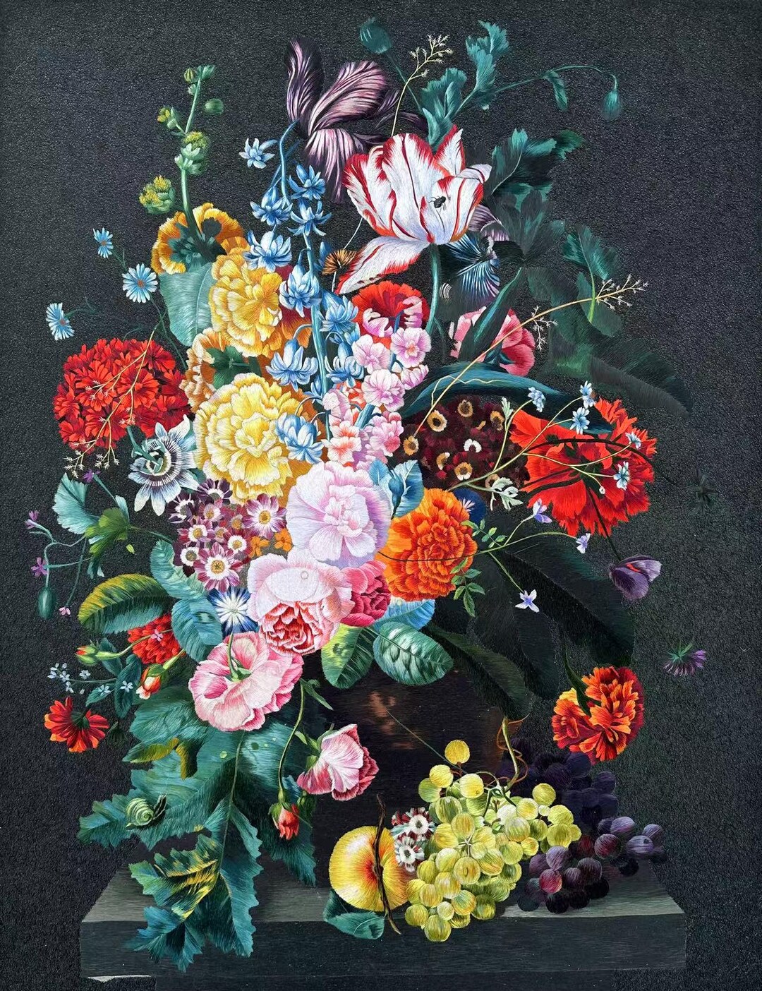 Custom-made King Silk Art Handmade Embroidery Art Floral Symphony ...