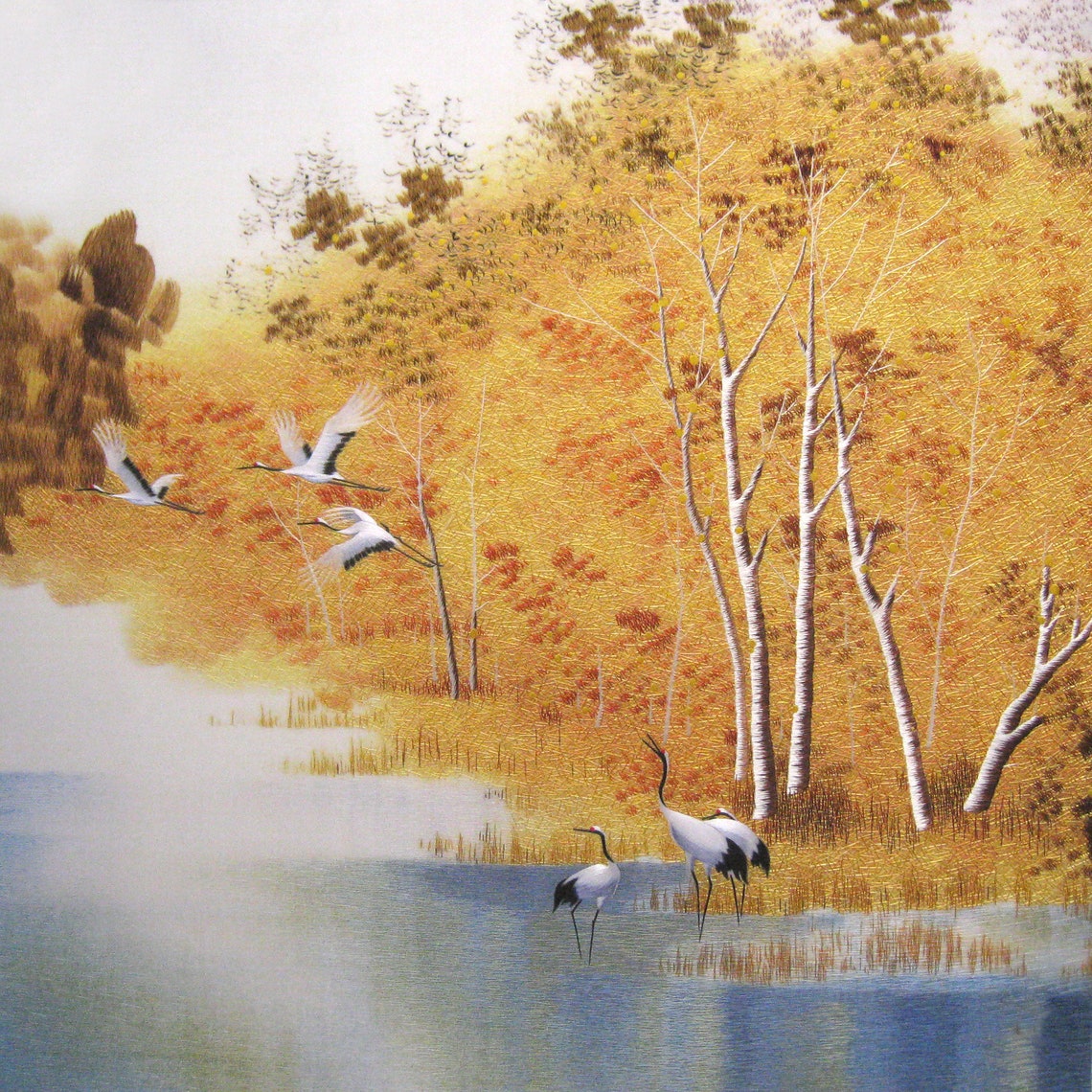 King Silk Art Handmade Embroidery Wildlife Birds Autumn With - Etsy ...