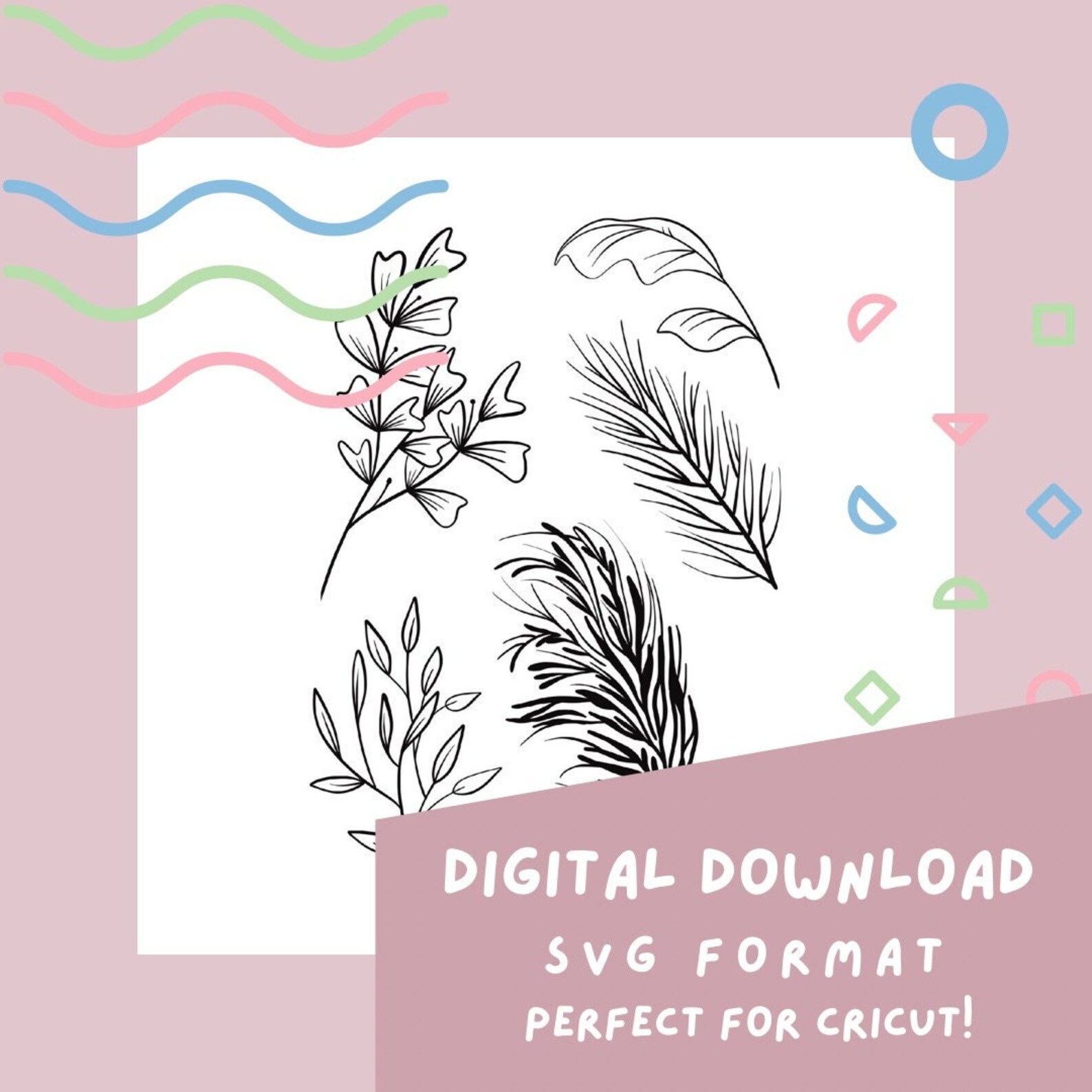 Pampas Grass and Foliage Leaves SVG File for Personal Use on - Etsy